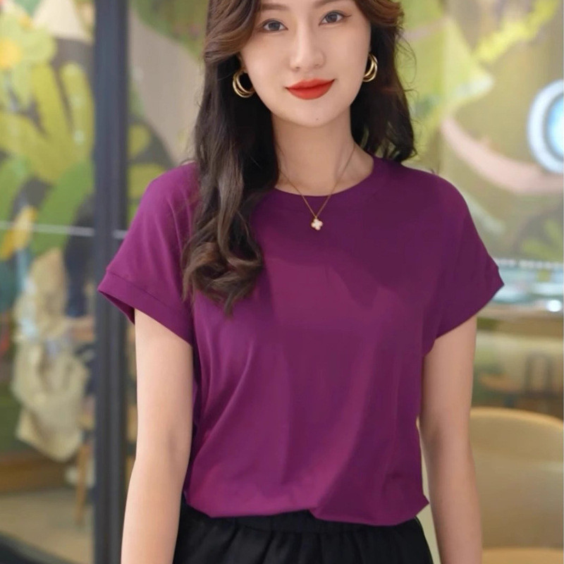 Tik Tok เสื้อยืดแขนค้างคาวผู้หญิงรอบคอฤดูร้อนสีทึบ Simple Small Flying ...