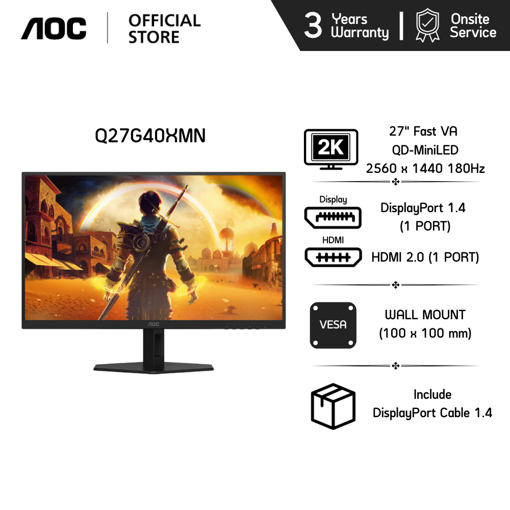 AOC Q27G40XMN/67 GAMING MONITOR (เกมมิ่งมอนิเตอร์) 27" FAST VA QD ...