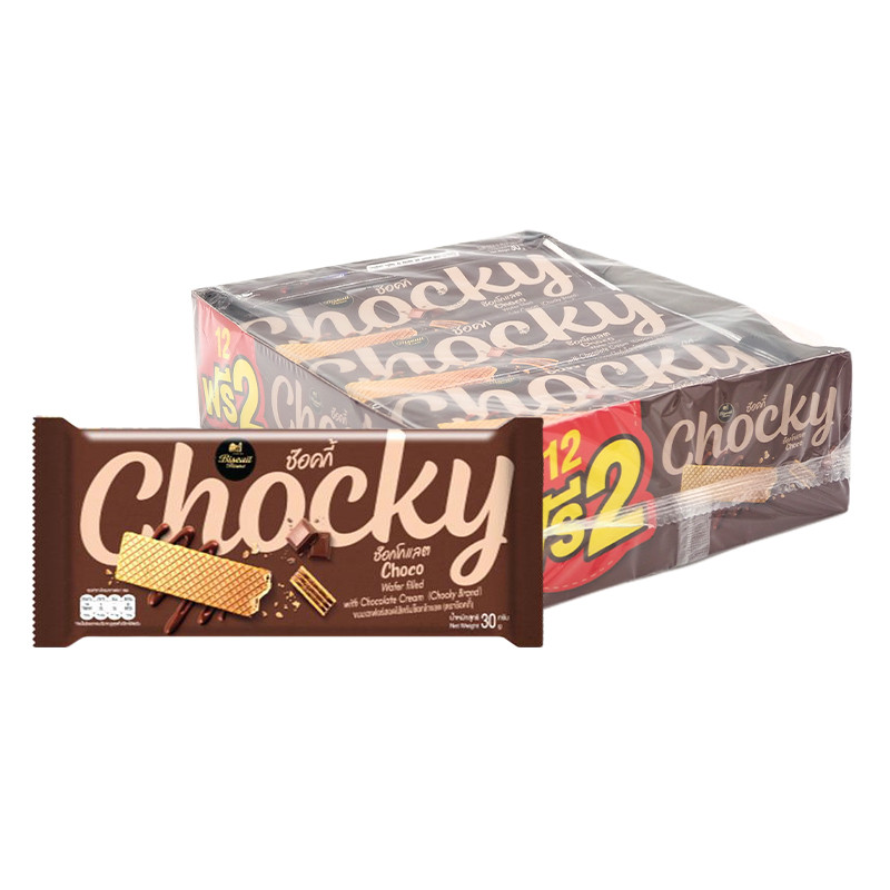 ช๊อคกี้ เวเฟอร์สอดไส้ครีมรสช็อกโกแลต 30 ก. 12 ชิ้น (CHOCKY Cream Butter ...