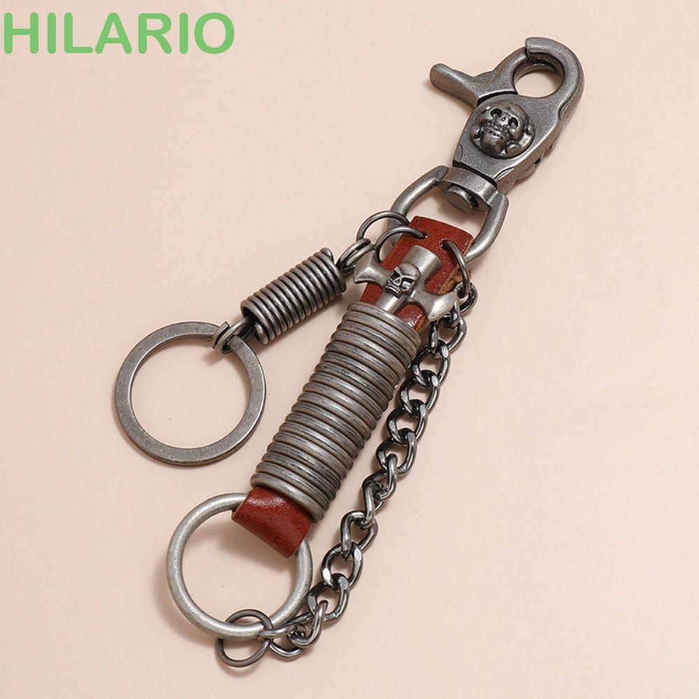HILARIO หนัง Punk Rock Key Chain, Skull ฤดูใบไม้ผลิหนังแท้ KeyChain ...