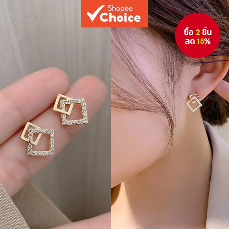 Chic Square Geometric ต่างหู Minimalist Unique Studs Elegant ...