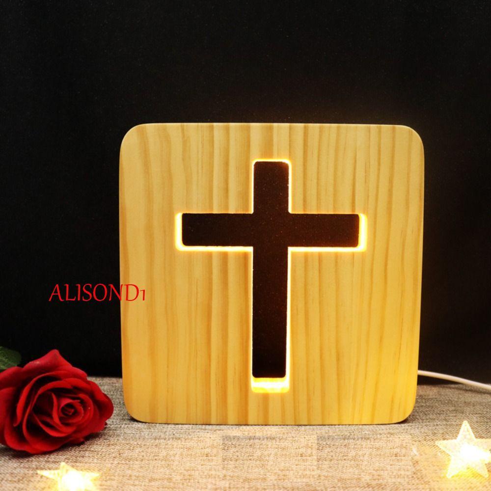 ALISOND1 LED ไม้ Cross Night Light, 3D USB Christianity Crucifix งาน ...