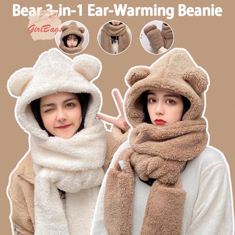 [Setad] ใหม่น่ารักหมีหูหมวกผ้าพันคอถุงมือชุด Thicken ผู้หญิง Beanies ...