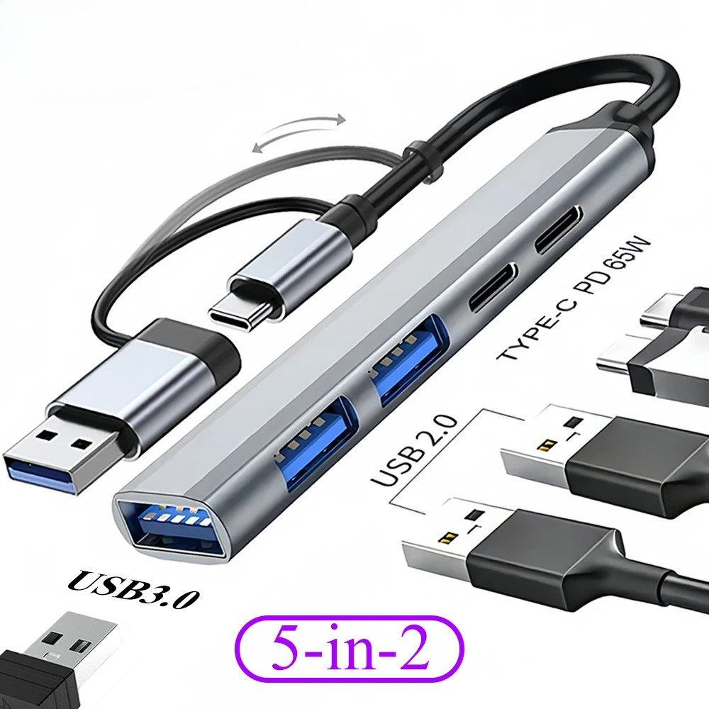 5-in-1 USB 3.0 HUB 5Gbps USB C Docking Station PD 65W ประเภท C ถึง USB ...