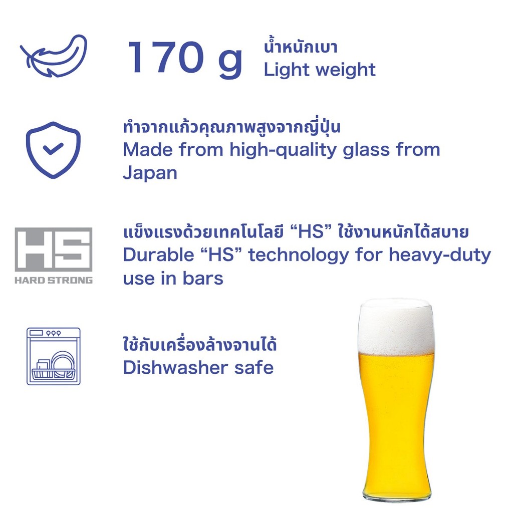 Toyo-Sasaki แก้วเบียร์ 395 มล Beer Glass, USURAI #BEER-G (ราคาต่อ 1 ใบ ...
