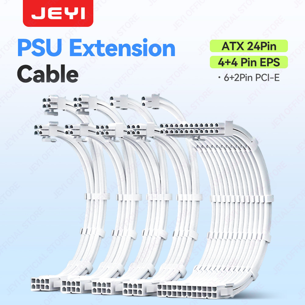 JEYI PSU Extension Cable Kit - 24Pin ATX + 8Pin EPS + 6+2Pin PCIe ...