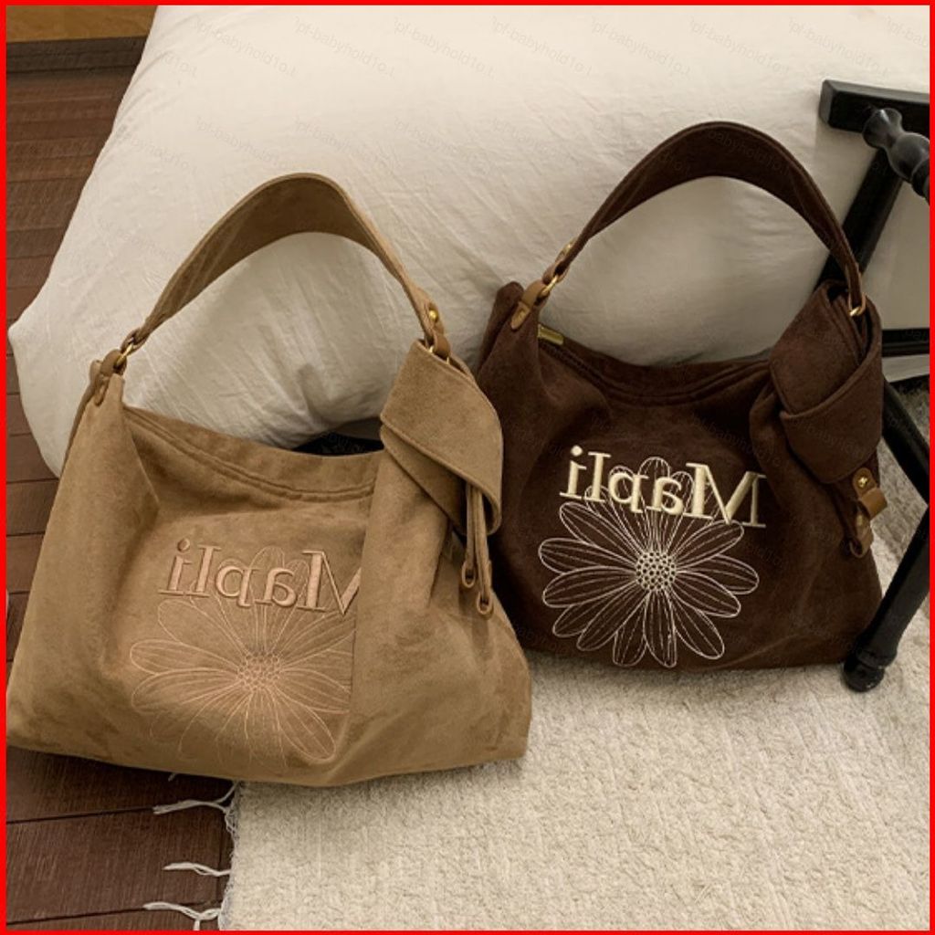 Vintage Daisy ปัก Suede Tote Bag สำหรับผู้หญิง ความจุมาก พกพาสะดวก ...