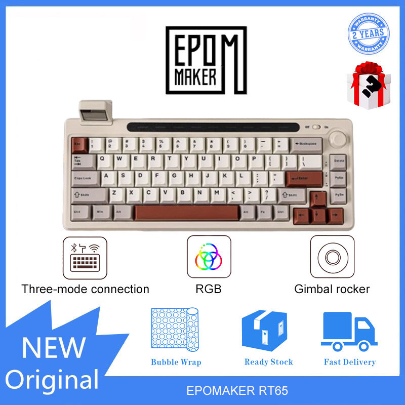 EPOMAKER RT65 จอยสติ๊กสามโหมดแสดงปะเก็น hotswappable คีย์บอร์ดไร้สายแบบกลไก | Shopee Thailand