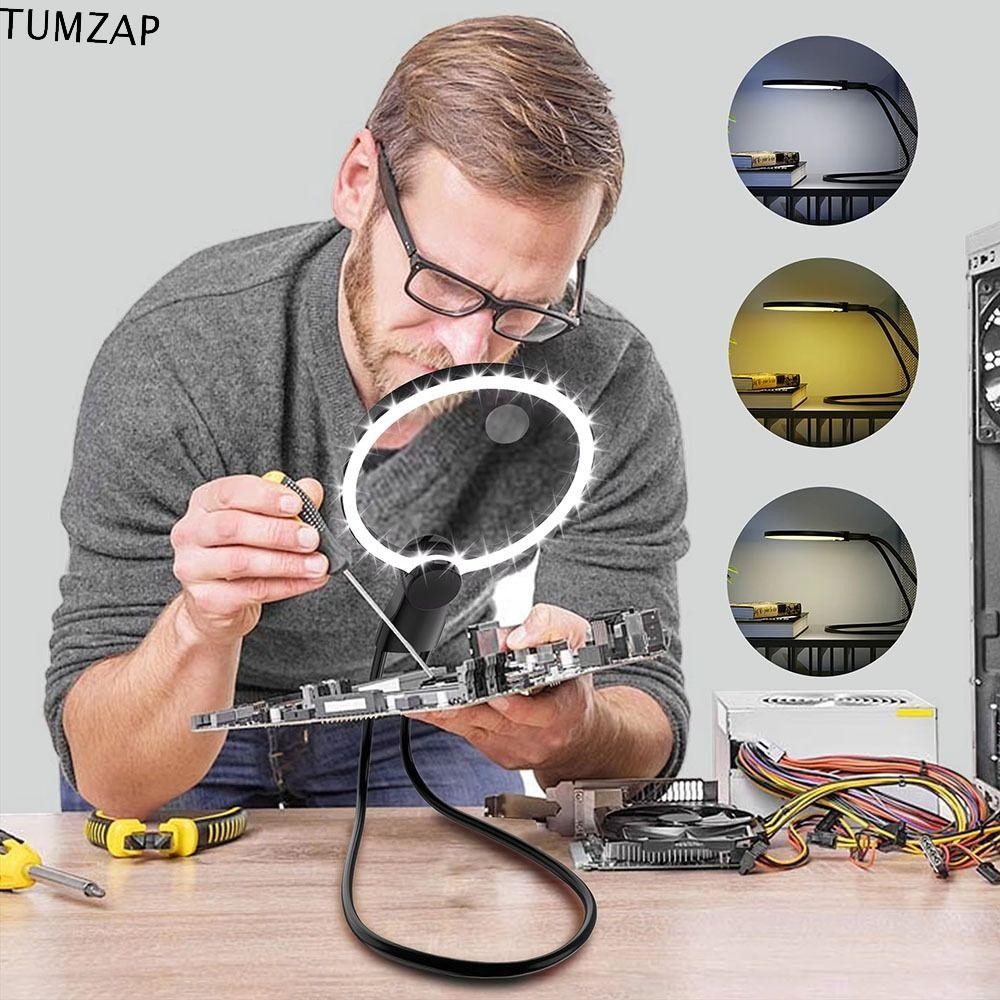 แว่นขยาย TUMZAP, ไฟ LED 3 สีคอสวมใส่แฮนด์ฟรีแว่นขยาย, USB ชาร์จมือถือ LED หน้าจอขนาดใหญ่แขวนคอ ...