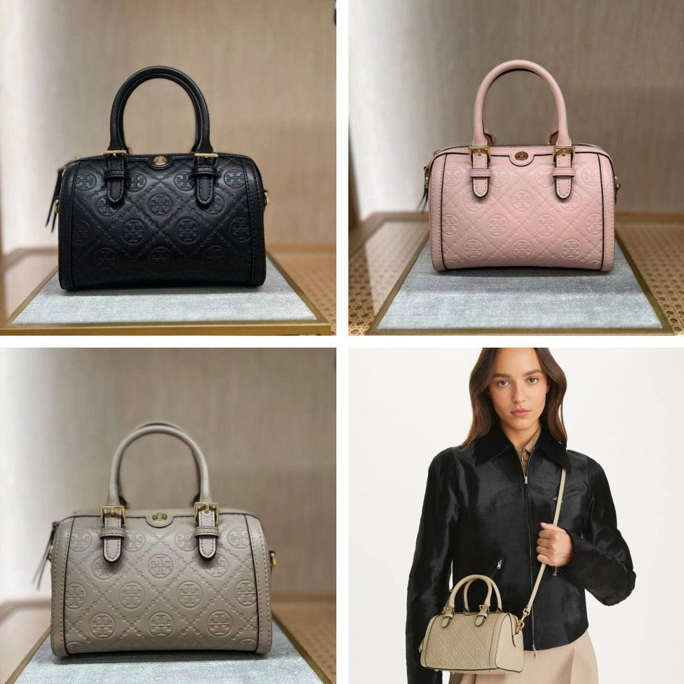 Tory Burch Lady's Mini Boston Bag หนัง T Monogram นูน สีสันทันสมัย ...