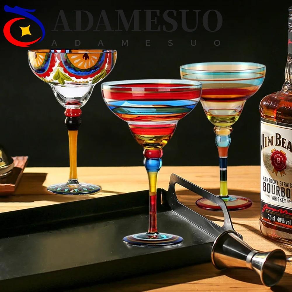 ADAMESUO แก้วค็อกเทล,สีสันสดใส 270ml แก้วไวน์ Margarita, Drinkware มือวาดคริสตัล Goblet Party ...