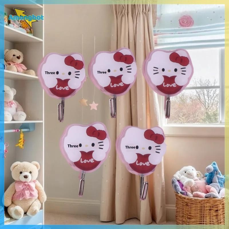 Amonghot> 5 ชิ้น Hello Kitty Strong การ์ตูนตะขอกาวตนเอง Key Storage ...
