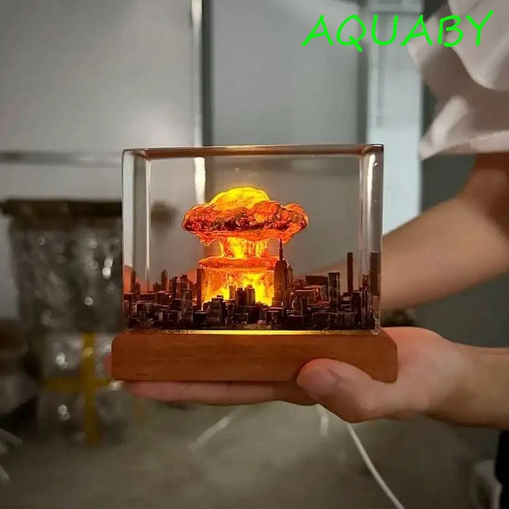AQUABY เห็ด Cloud โคมไฟ, 5 ซม. Cube เรซิ่น Flameless โคมไฟ,ตกแต่งบ้านชาร์จ Handmade USB ชาร์จ 3D ...