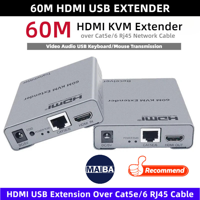 60M HDMI KVM Extender มากกว่า Cat5e/6 Rj45 สาย 1080P 60Hz วิดีโอเสียง ...