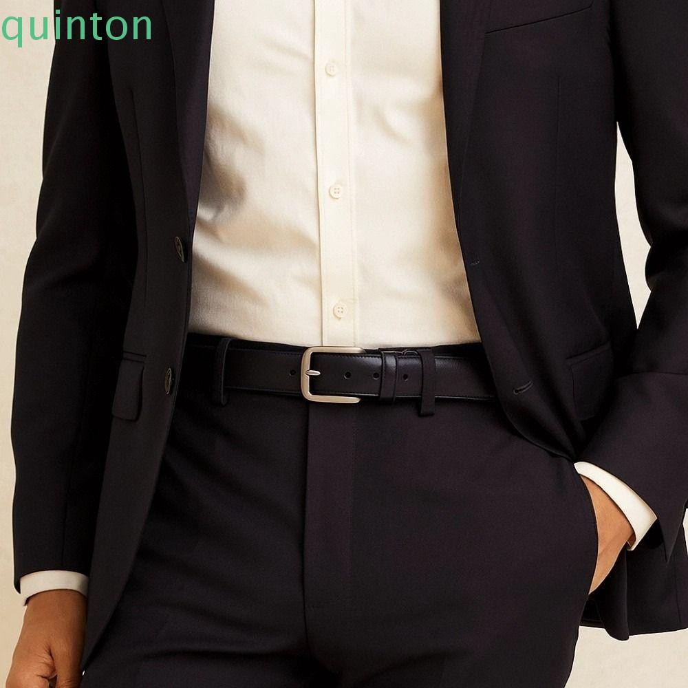 QUITON เข็มขัดหนังแท้ทรงคลาสสิก buckle เหลี่ยม สีน้ำตาล พร้อมโลหะผสม ...