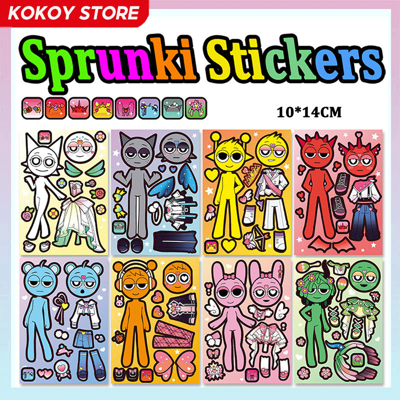8PCS ใหม่ดอกไม้ Fairy Sprunki Dress Up สติกเกอร์สนุกเกมปริศนาเด็ก DIY ...