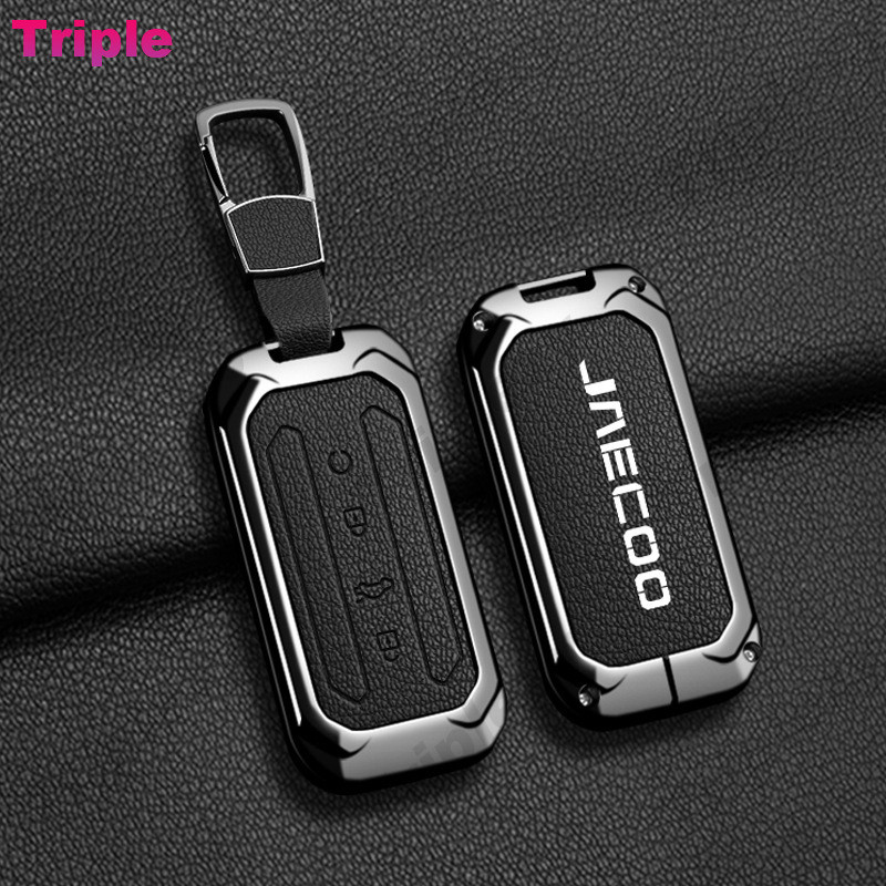 สังกะสีอัลลอยด์รถสมาร์ท Key กรณี Fob ผู้ถือ Goatskin ปุ่มหนังแท้รีโมท ...