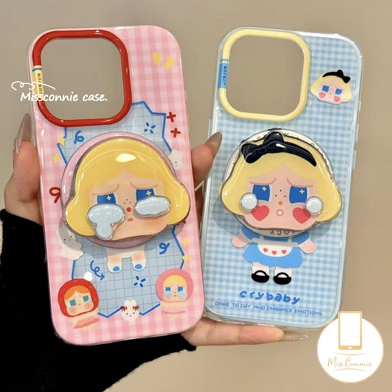 หวานอินเทรนด์ลาย Checkered Crying Baby Bracket Case สําหรับ IPhone 17 7 ...