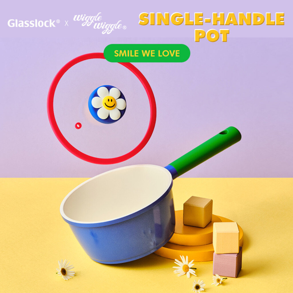Wiggle x Glasslock Single Handle Pot 🇰🇷 / หม้อเคลือบเซรามิก + ฝาแก้ว ...