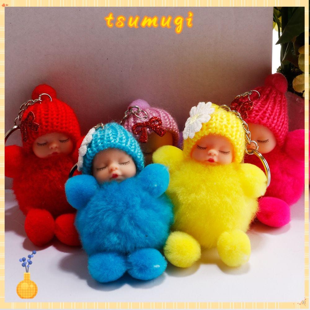 TSUMUGI Sleeping Baby Key Ring ผู้หญิง Fluffy เครื่องประดับ Pompom Key ...