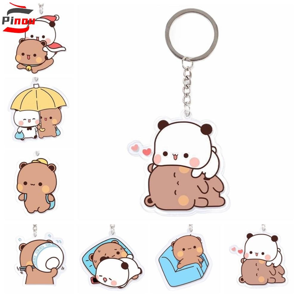 PINOU พวงกุญแจคู่สุดน่ารัก,อะคริลิคการ์ตูน Bubu Dudu Panda Bear พวง ...