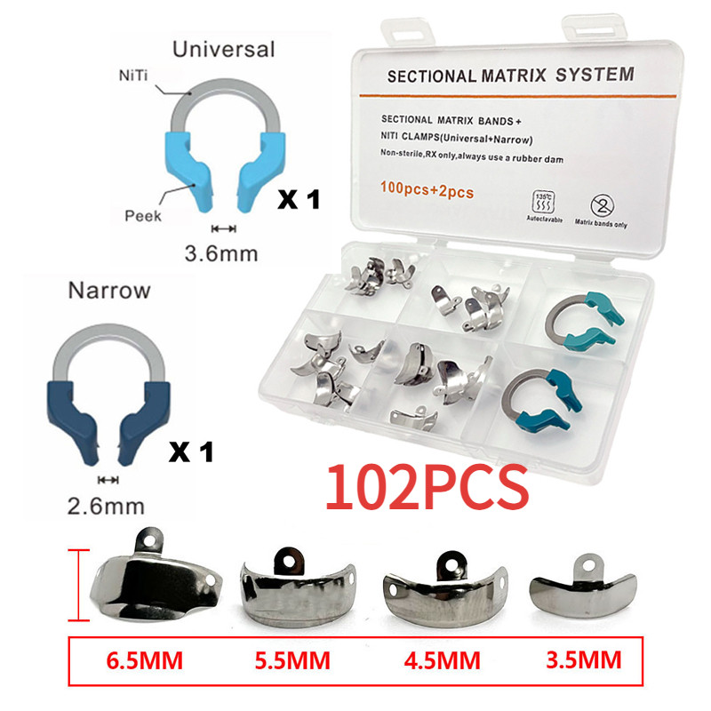 102 ชิ้น/กล่องใหม่ทันตกรรม Matrix Bands Sectional Contoured Matrix ระบบ ...