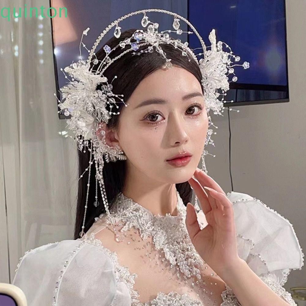 QUITON ต่างหูและTiara คริสตัล Rhinestone แบบHoops กับคลิปหนีบผม เหมาะ ...