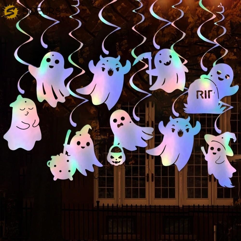 SOEURS ฮาโลวีนเพดาน Ghost Swirl, กระดาษที่มีสีสัน Ghost แขวน Garland ...
