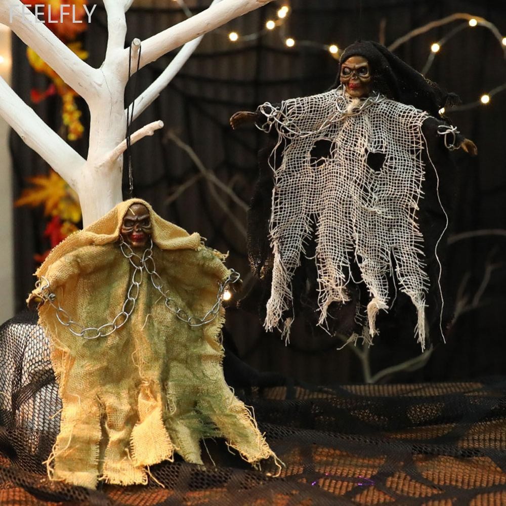 FEELFLY ฮาโลวีนแขวนเรืองแสงน่ากลัว Laughter Skulls โครงกระดูกปรับแขน ...