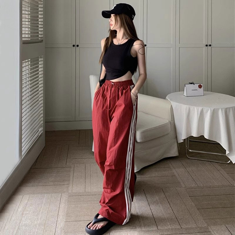 Crush Fashion Style Side Stripe Thin Paratrooper Pants Women Loose Wide ...