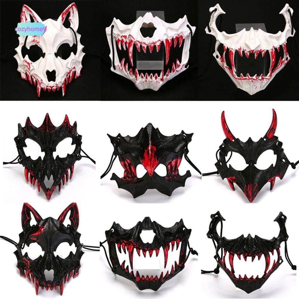 COZYHOME9 Bloody Skull Mask, ฮาโลวีนเรซิ่นยาวฟันหน้ากาก, Steampunk ...