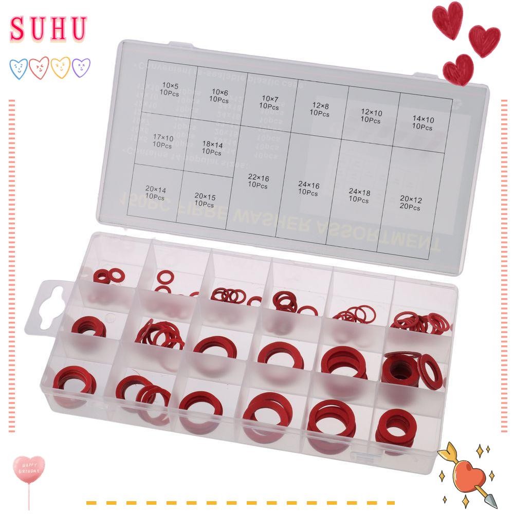 SUHU 150 ชิ้น Fiber Washer Assortment Kit, 14 ขนาดสีแดงเครื่องซักผ้าแบน ...