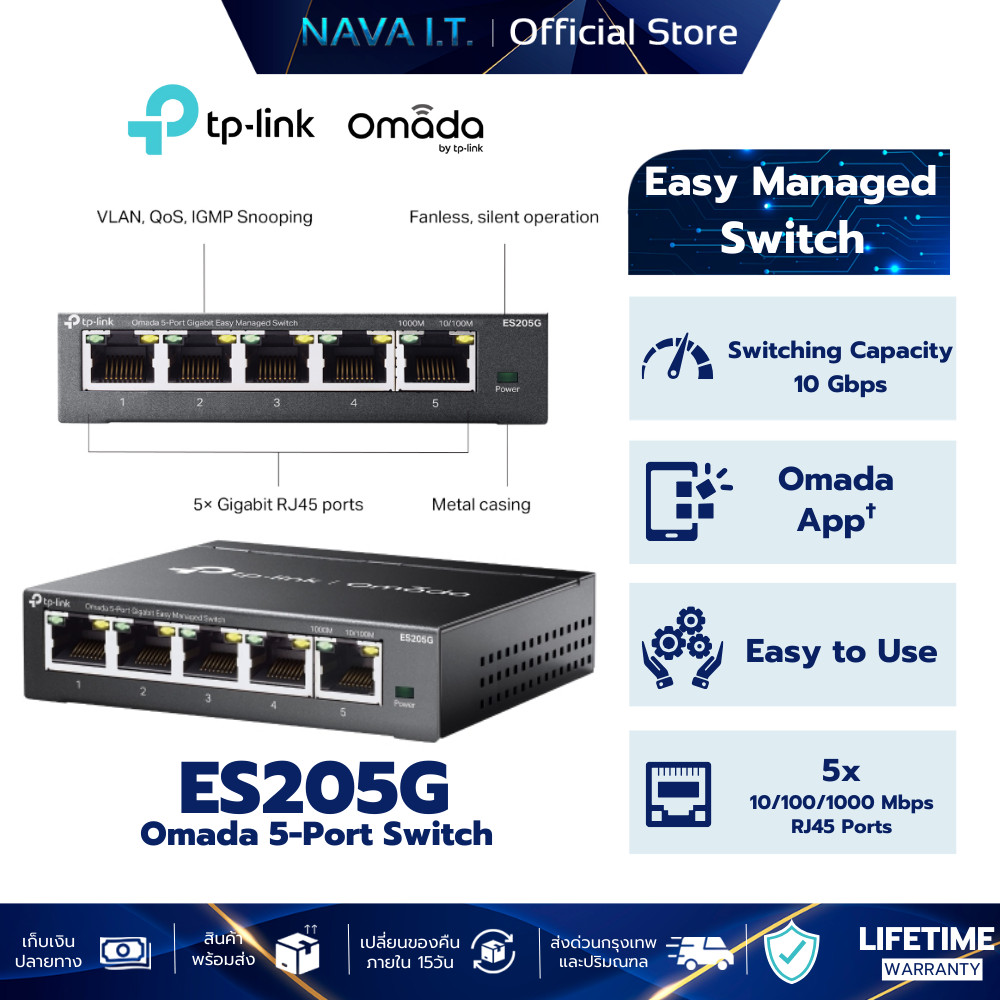 TP-LINK ES205G Omada 5-Port Gigabit Easy Managed Switch รับประกันศูนย์ ...
