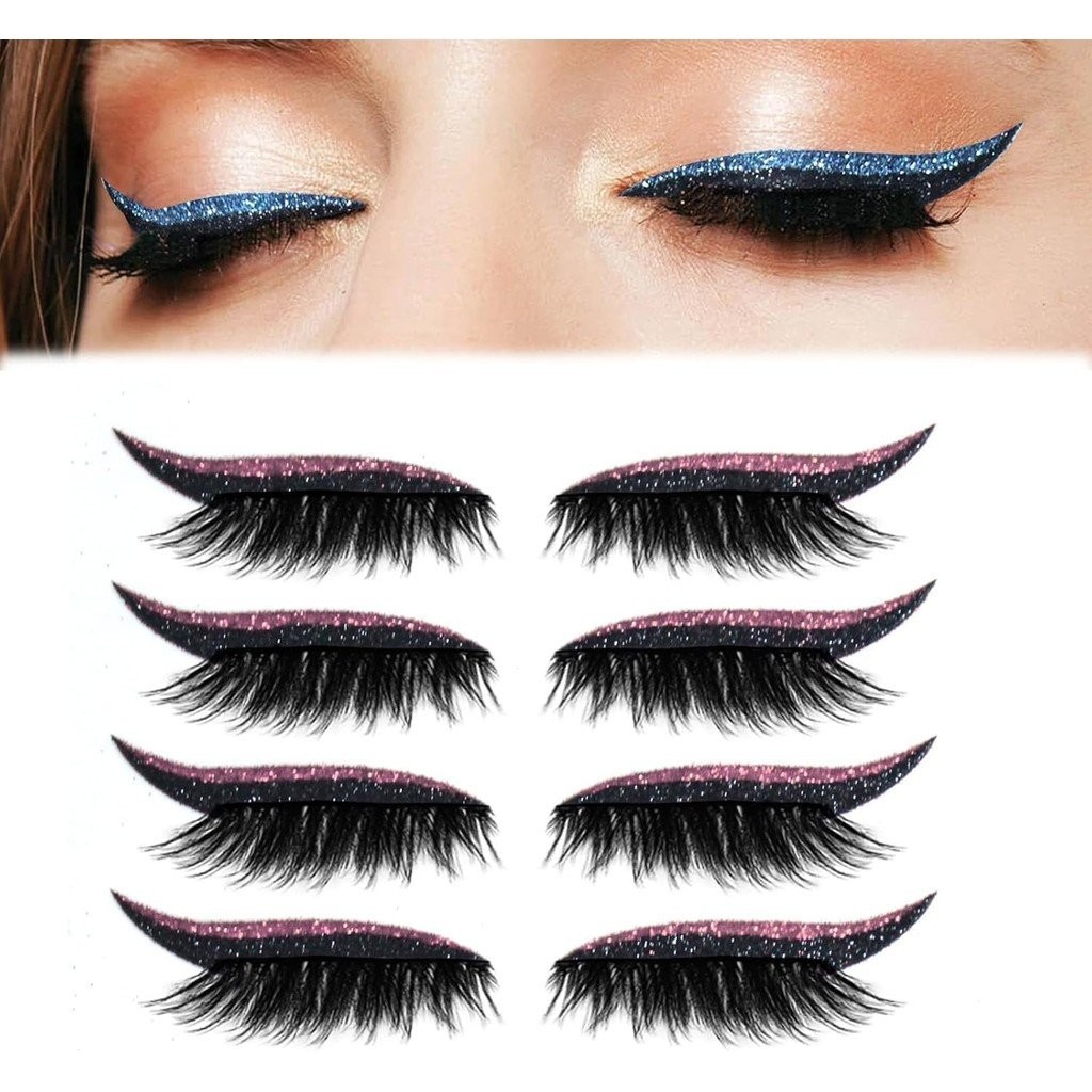 4 คู่ Lazy Eye Shadow Eyelash Patch, อายแชโดว์สีสันสดใสและสติกเกอร์ขนตา ...