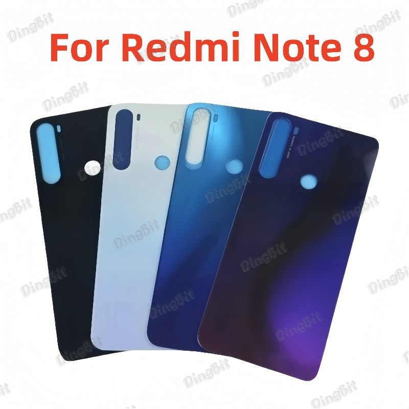 ฝาหลัง Xiaomi Redmi หมายเหตุ 8 แบตเตอรี่ฝาครอบประตูด้านหลังกระจกสติกเก ...