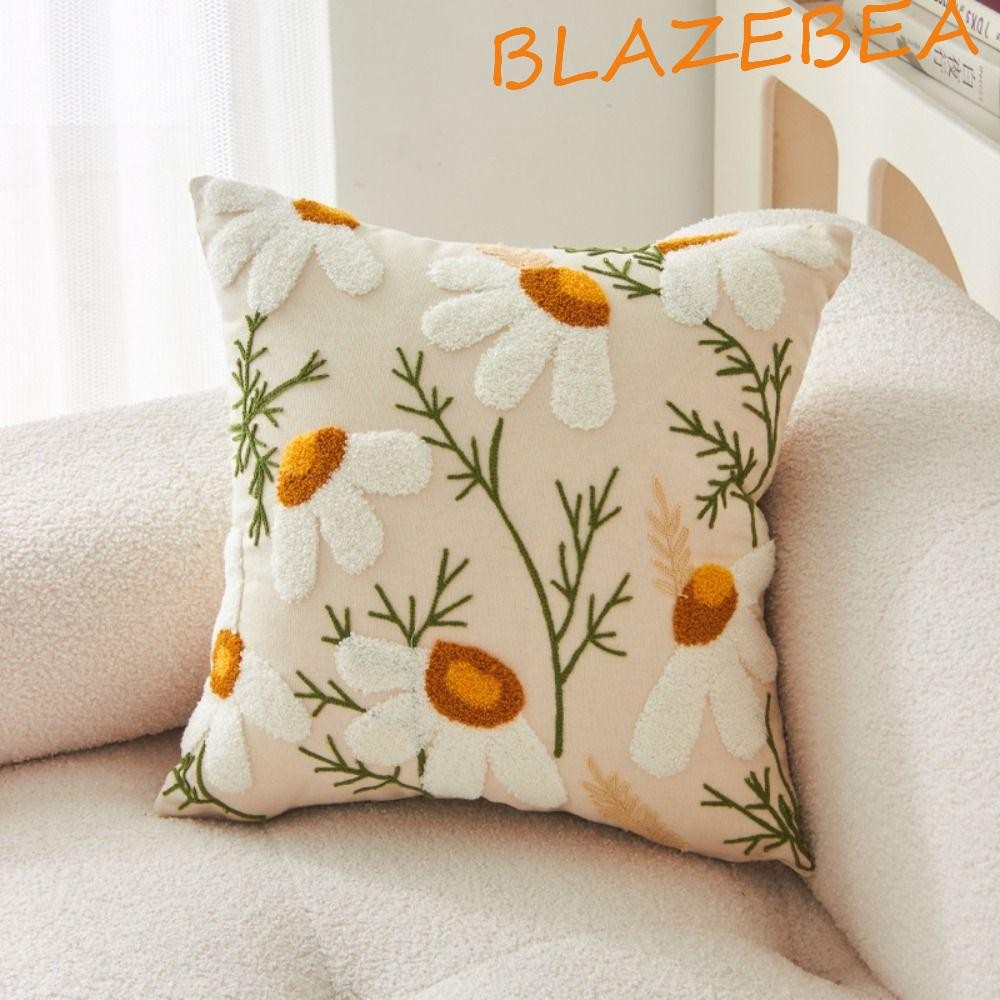 BLAZEBEA ปลอกหมอนสี่เหลี่ยมขนาด 45x45 ซม., ผ้าฝ้ายลายดอกไม้ปัก, สำหรับห้องนั่งเล่นและออฟฟิศ ...
