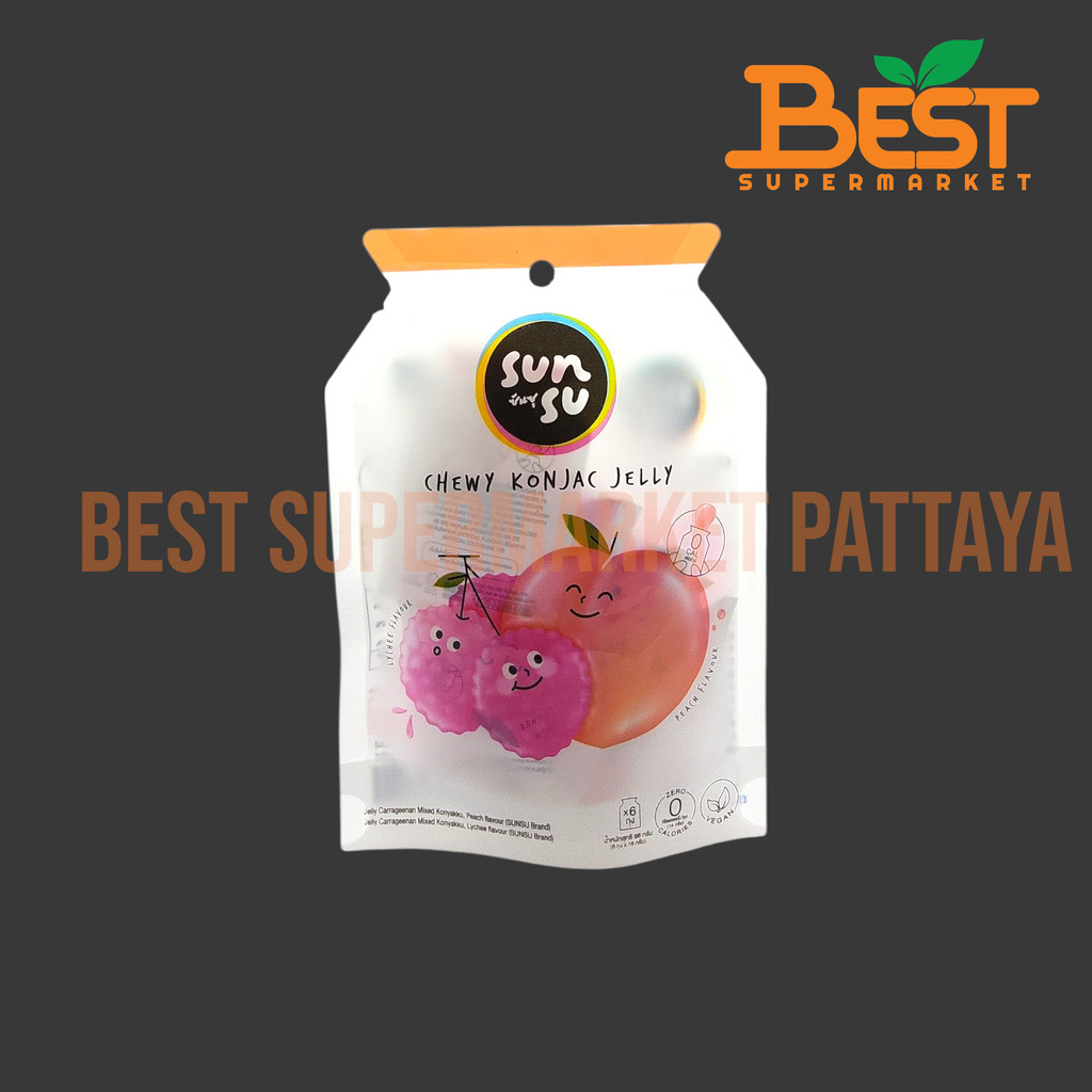 ซันซุ เยลลี่บุกผสมคาราจีแนน กลิ่นพีชและลิ้นจี่ 96 กรัม.SunSu Chewy ...