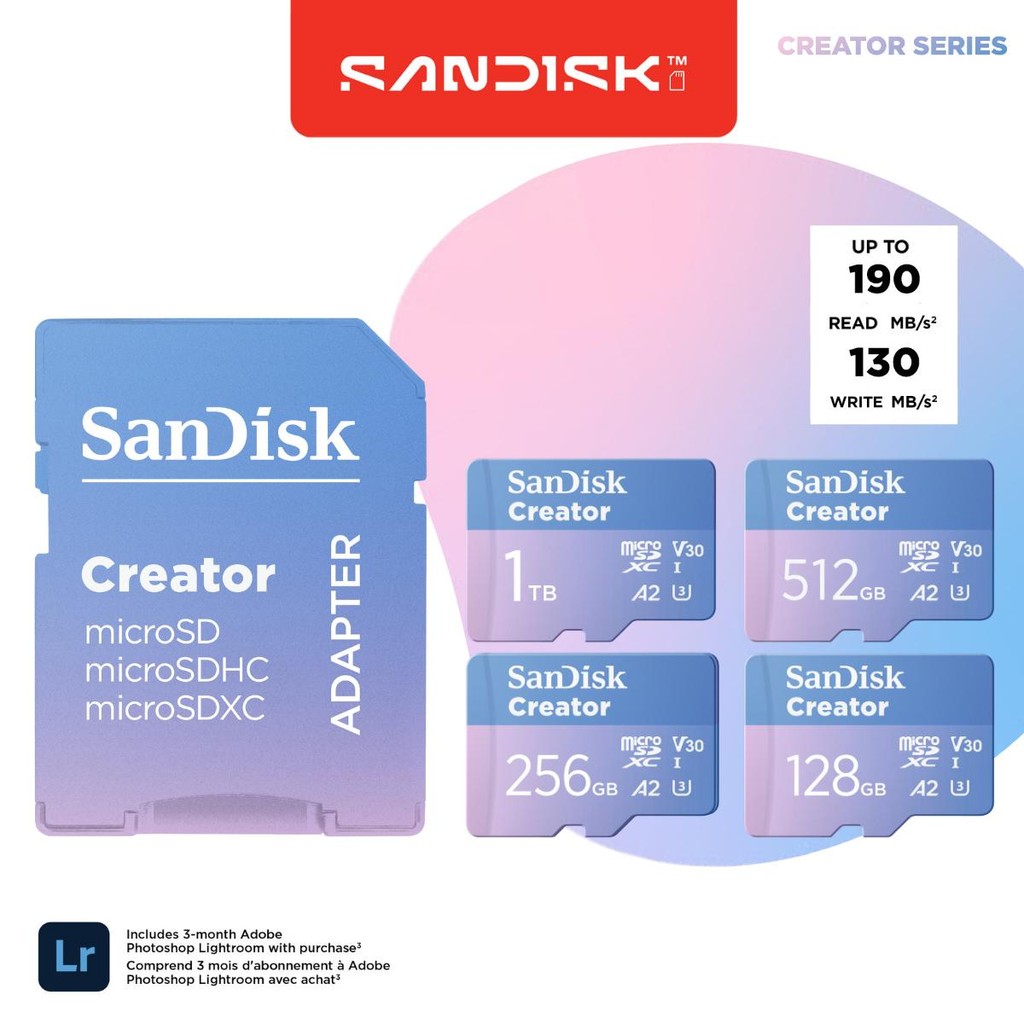 Sandisk Creator microSD Card 128GB 256GB 512GB 1TB (SDSQXAV-xxxG-GN6MS ...