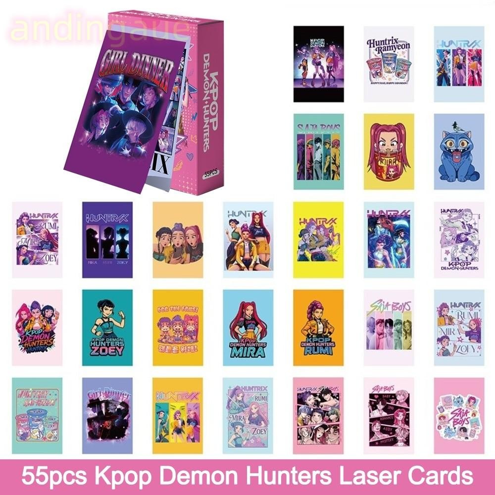 ANDIN 55pcs Demon Hunters การ์ดเลเซอร์, การ์ด LOMO อะนิเมะ Rumi Mira Zoe Kpop Demon Hunters ...