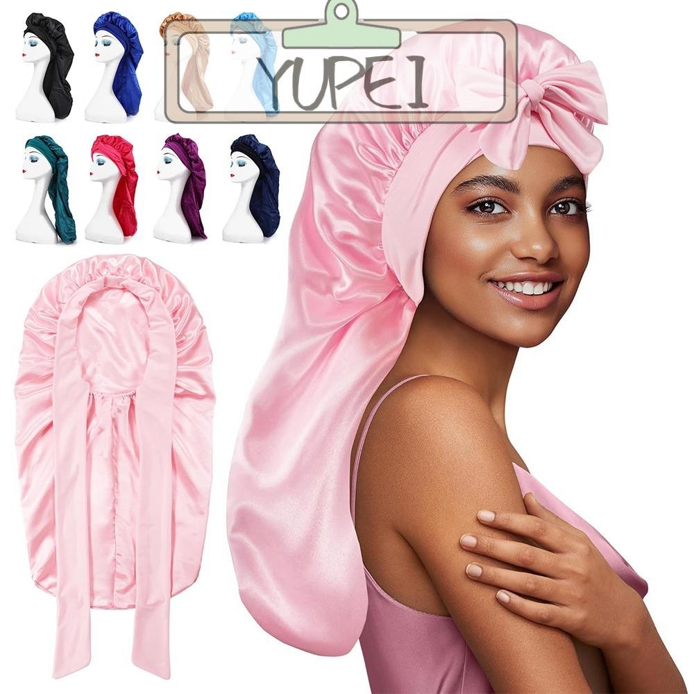 YUPEI ผู้หญิงหมวกนอนยาว,ขนาดใหญ่พิเศษปีกกว้างซาติน Sleep Bonnet, ความยืดหยุ่นสูง Silky พร้อม ...