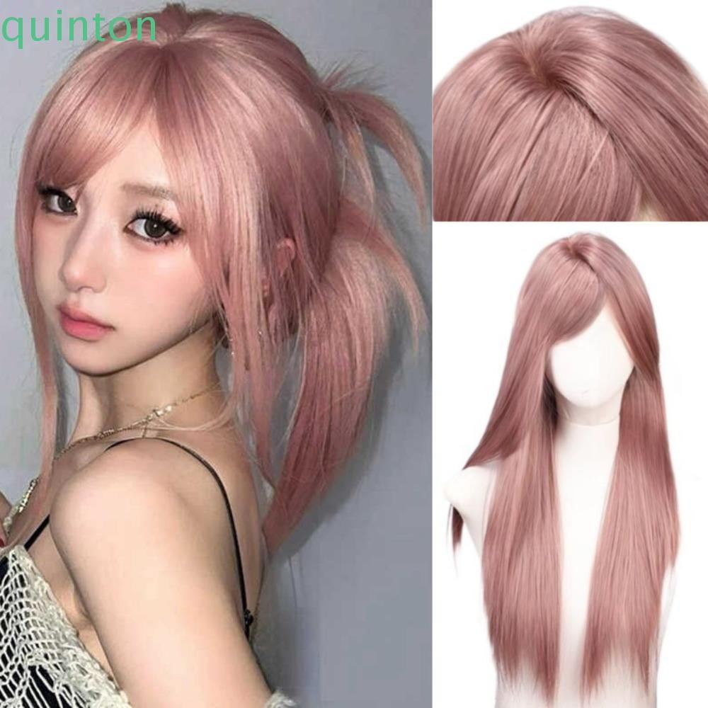 QUITON Grapefruit พิกซ์ผมสังเคราะห์สีชมพู, ผมตรงยาว น่ารักสำหรับคอสเพล ...