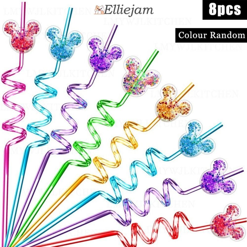 ELLIEJAM 8pcs Disney Straws, PVC Helical Design Mickey Mouse Straws ...