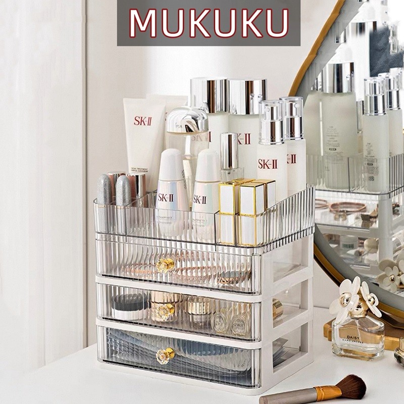 MUKUKU กล่องเครื่องสำอางโปร่งใส กล่องใส่ลิปสติกและสกินแคร์ ชั้นโปร่งใส ...