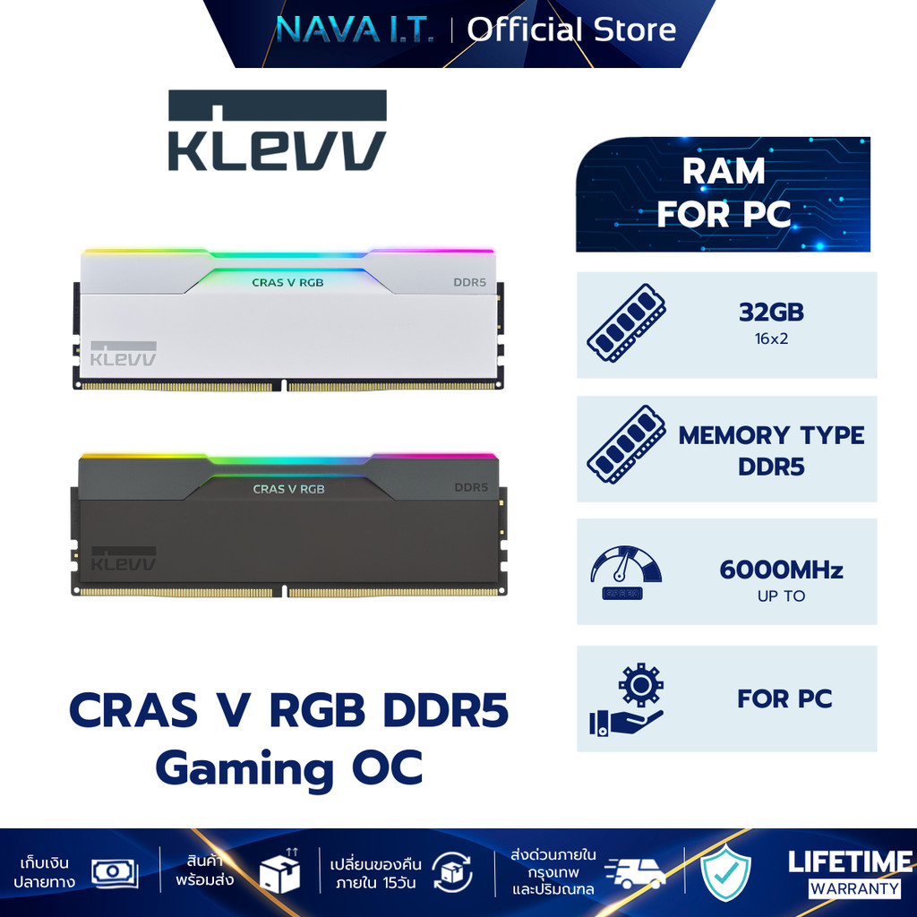 RAM แรม KLEVV CRAS V RGB DDR5 Gaming OC Memory 32GB (16GBx2) 6000MHz ...
