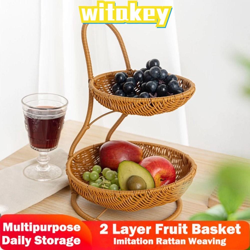 WITAKEY ตะกร้าผลไม้, ทอมือหวายเทียมทอผ้าตะกร้าอาหาร, ชั้นเก็บของ 2 ชั้น Home Kitchen | Shopee ...