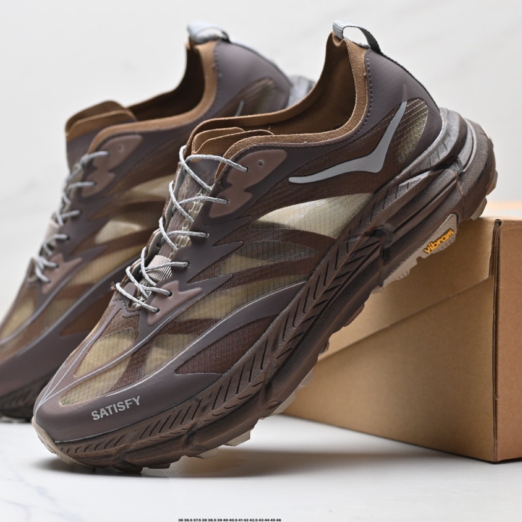 Satisfy x HOKA Running Mafate Trail รองเท้าวิ่งเทรลสีน้ำตาลเข้ม ออกแบบ ...