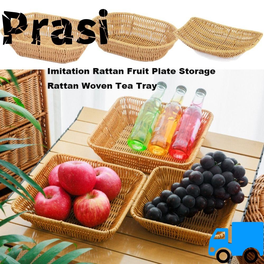 PRASI เลียนแบบหวายจานผลไม้, อเนกประสงค์ Retro ทอเก็บหวายทอถาดชา, หลาย ...