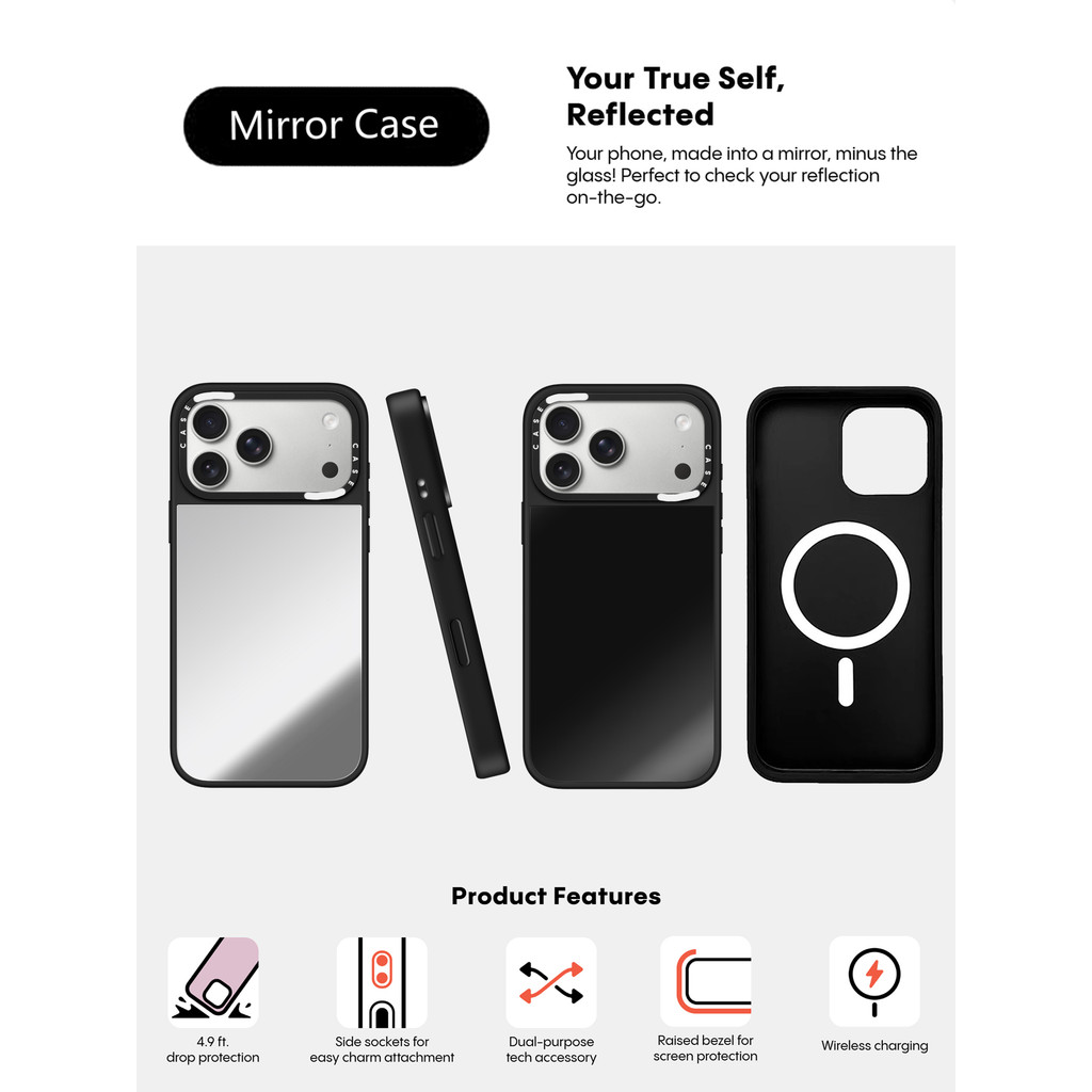 CASECASE X Black & Sliver กระจกแม่เหล็กดูด iPhone สําหรับ iPhone 17 16 ...