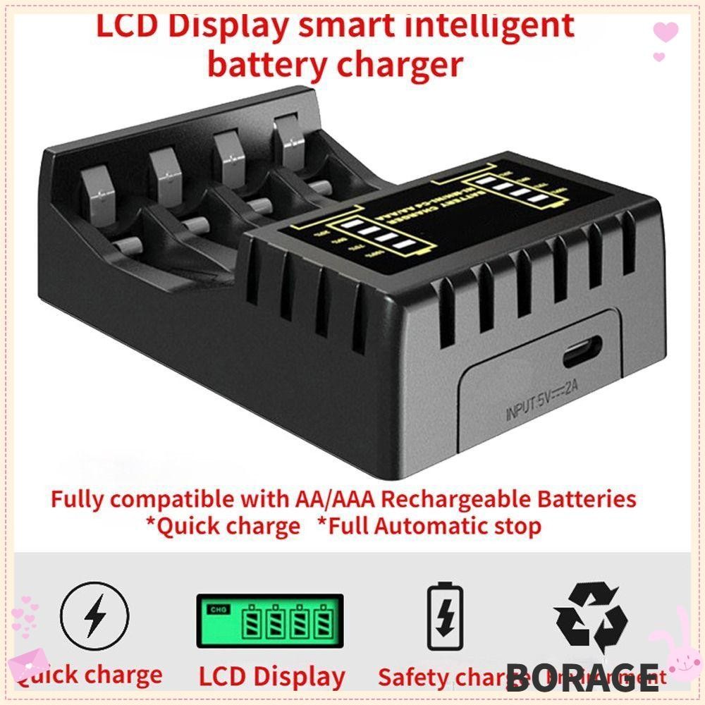 BORAG 4 ช่องชาร์จ Universal LED ตัวบ่งชี้ Fast Charging Dock สําหรับ AA/AAA NI-CD NI-MH ...