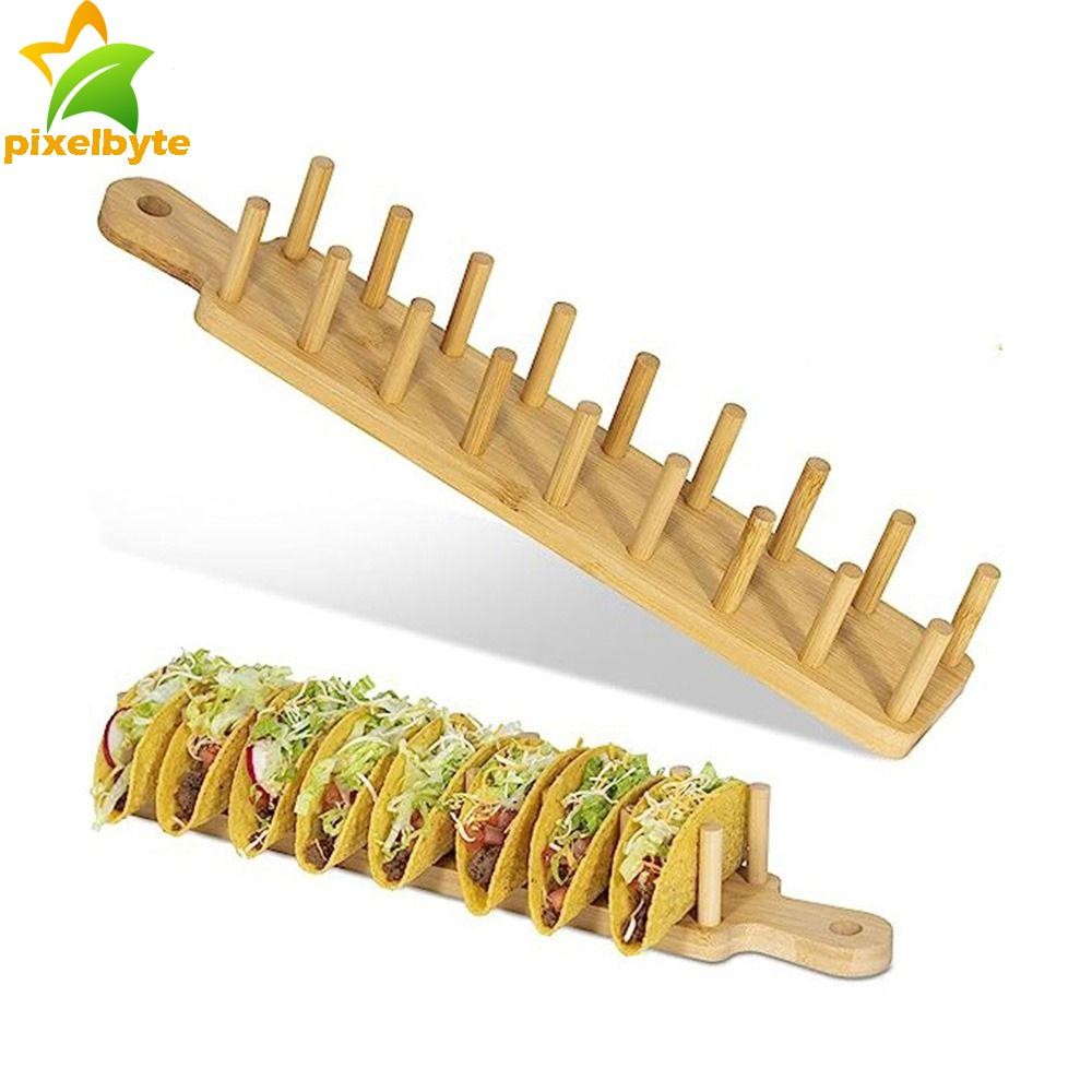 PIXELBYTE ไม้ Taco ผู้ถือ,เป็นมิตรกับสิ่งแวดล้อมไม้ไผ่ Taco แผ่น Rack, ธรรมชาติใช้ 8 นุ่มหรือ ...
